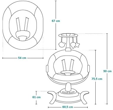 Lionelo - Dětské houpátko s melodií BELLA Grey Concrete + dálkové ovládání