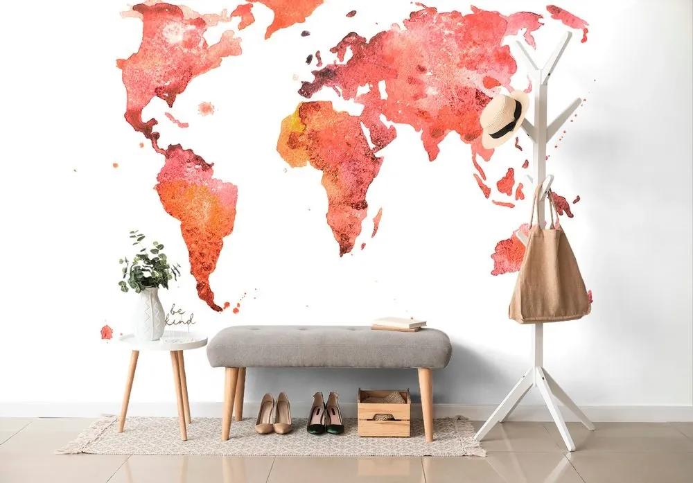 Tapeta kontinenty v červené barvě - 450x300 cm