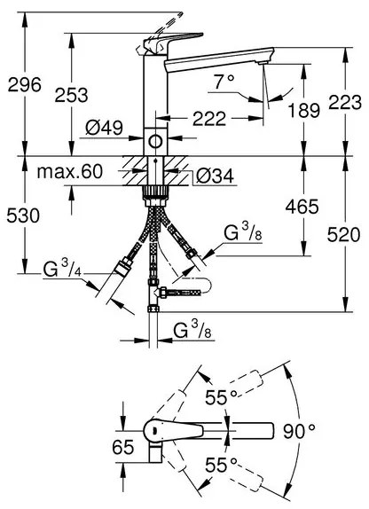 Grohe BauEdge Dřezová otočná baterie s ventilem k myčce, chrom 31696000