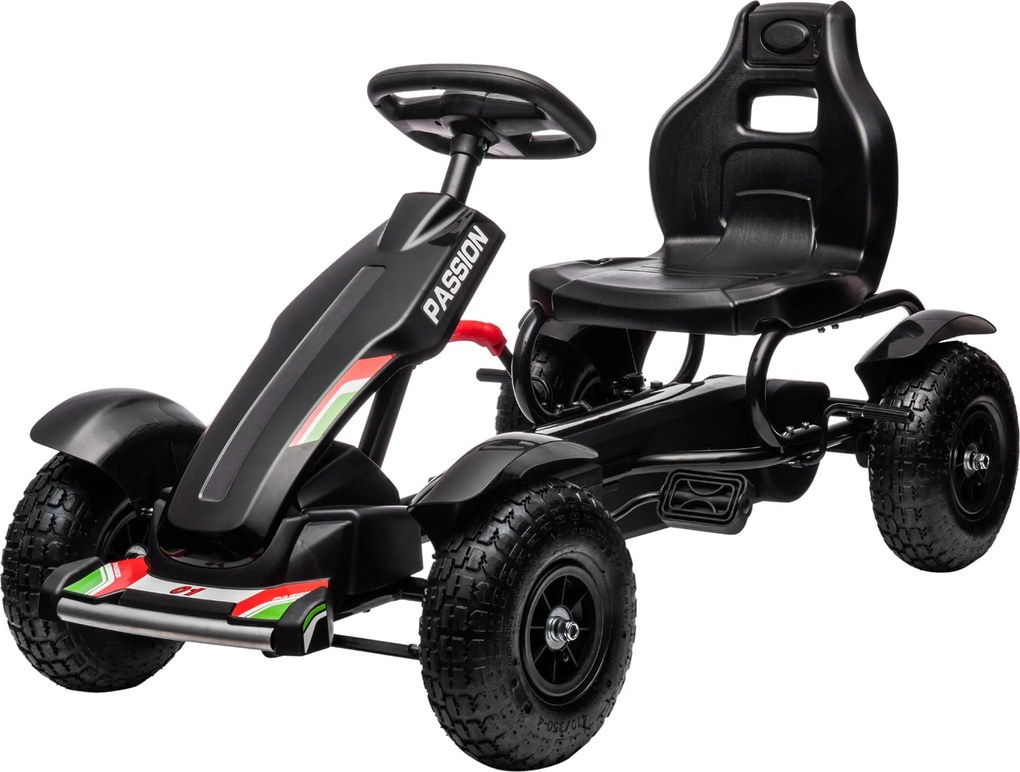 HOMCOM Go-Kart Pedálové Auto s Ruční Brzdou, Nastavitelným Sedadlem a Předními a Zadními Rychlostmi, Hračková Pedálová auta pro Děti 5-12 let Černá |
