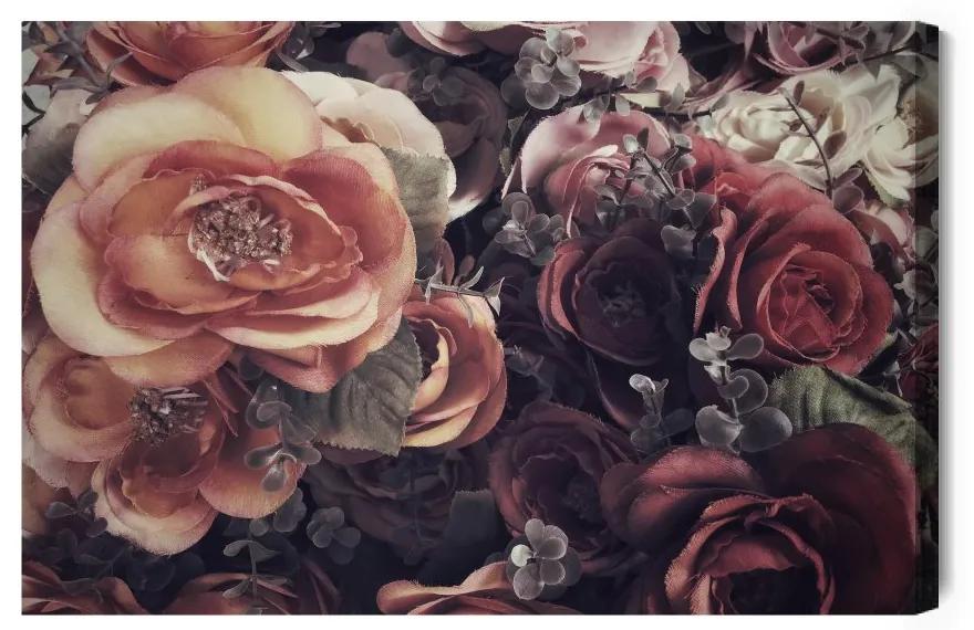 Obraz Barevné Růže A Listy Ve Stylu Vintage Nedostatek Nedostatek Přírodní plátno 100x70