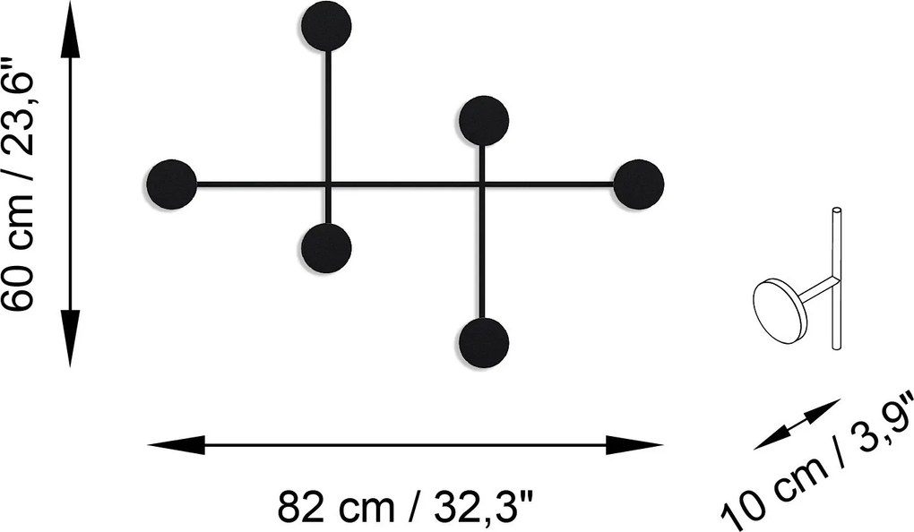 Nástěnný kovový věšák Dama 82 cm černý