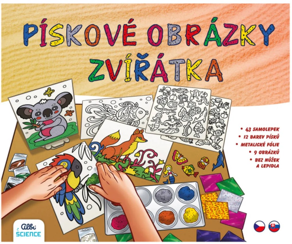 ALBI Pískování Zvířátka kreativní sada pískové obrázky se samolepkami alt9f