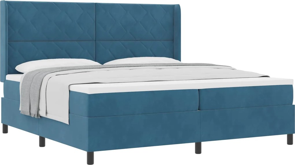 Postel s boxspringem s čelo Modrá 200 x 200 cm samet 3342084