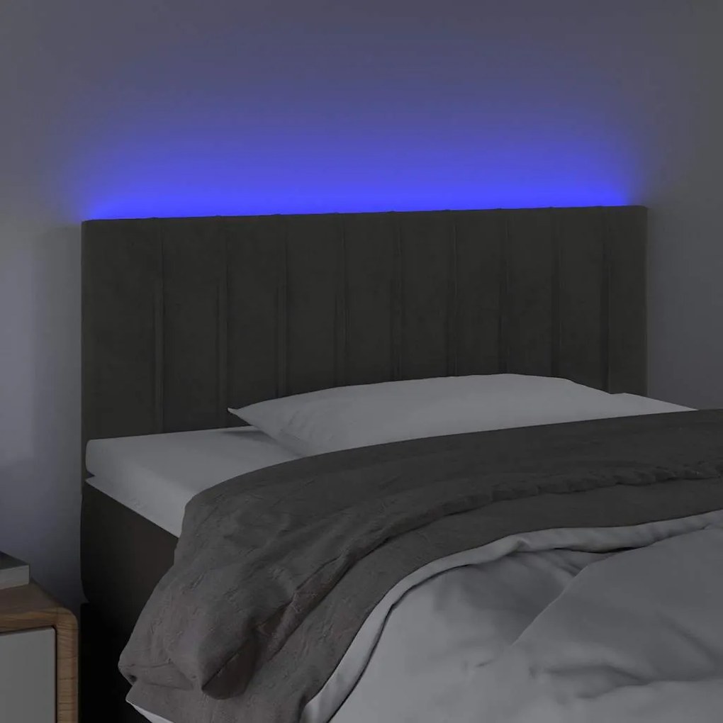 Čelo postele s LED tmavě šedé 80 x 5 x 78/88 cm samet 3121881