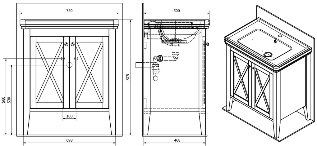 Sapho Cross koupelnová skříňka pod umyvadlo 70 x 81 x 47 cm buk hnědá CR375