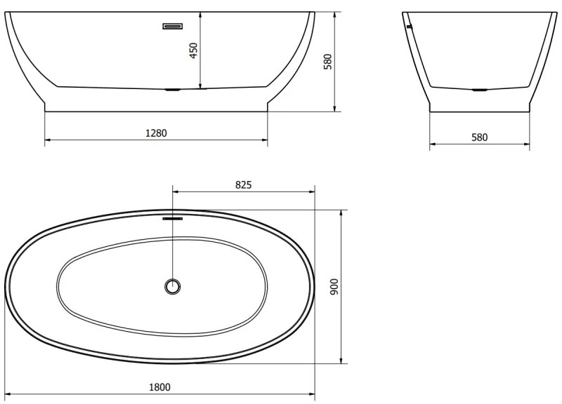 Mexen Bilbao, volně stojící vana 180 x 90 cm, bílá-černá, měděný přepad, 51311809075-65