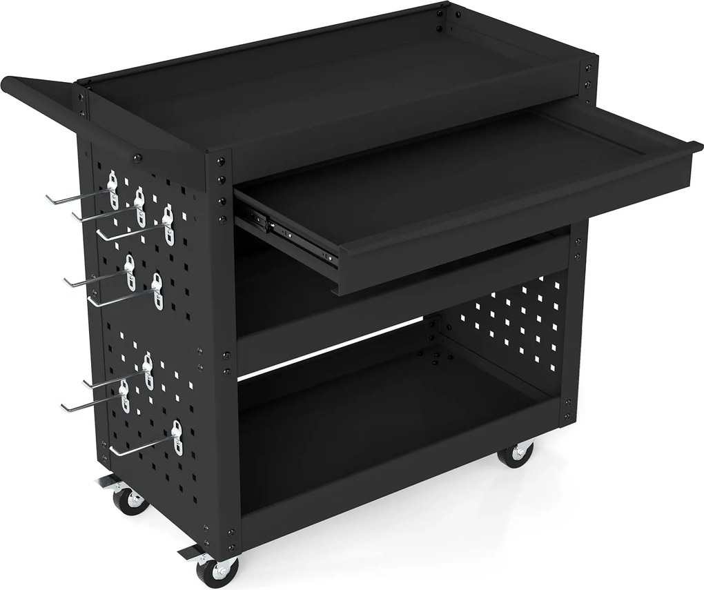 Costway 3patrový vozík na nářadí s velkou zásuvkou a 2 perforovanými panely a 8