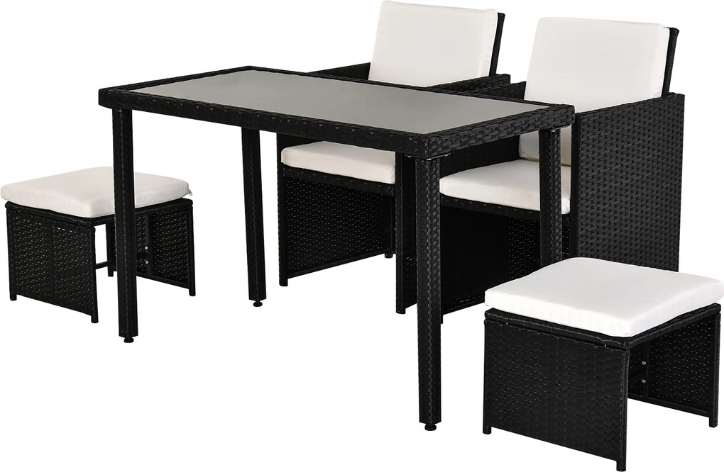 Outsunny polyratanový jídelní set 11 ks s polštáři černý, odolný proti povětrnostním vlivům a elegantní pro zahradu a terasu
