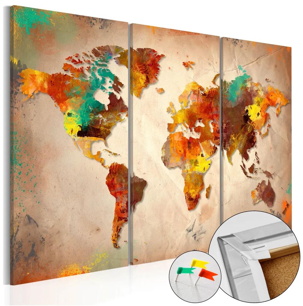 Murando DeLuxe Mapa na korkové tabuli - malovaný svět Velikost: 90x60 cm