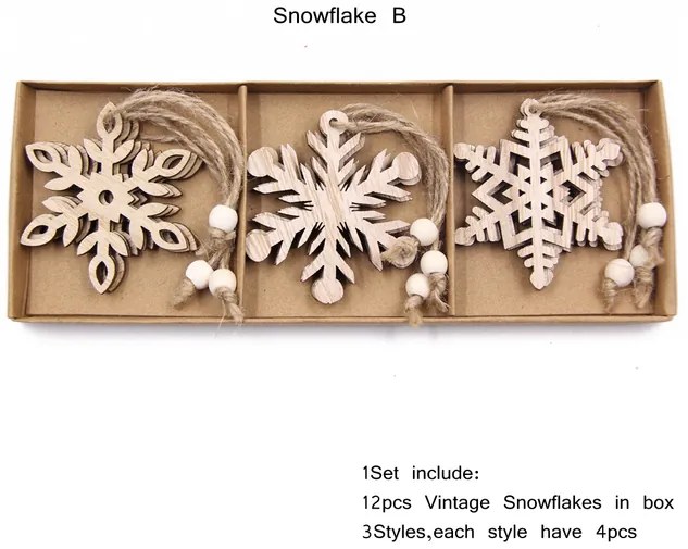 Vánoční dekorace - vánoční ozdobička ze dřeva (12 ks v balení) 1-13 Barva: Box-Snowflake B