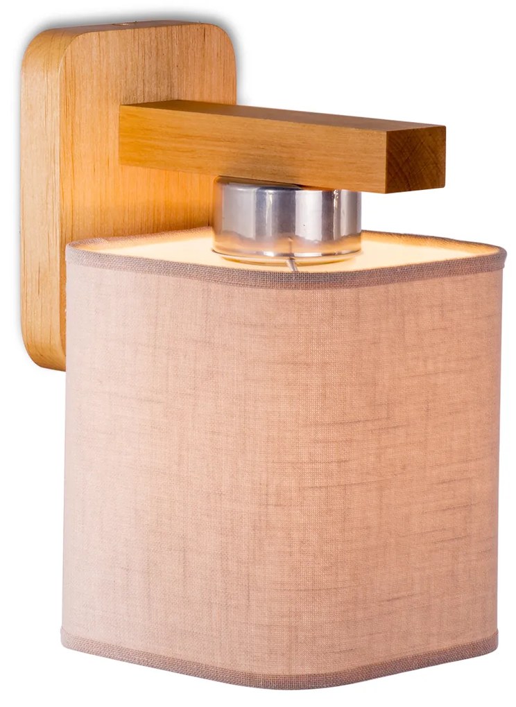 Light for home - Dřevěné nástěnné svítidlo s kabelem a vypínačem vyrobené z přírodního buku s bezovým látkovým stínidlem "HOTEL", 1x40W, E27, Přírodní buk