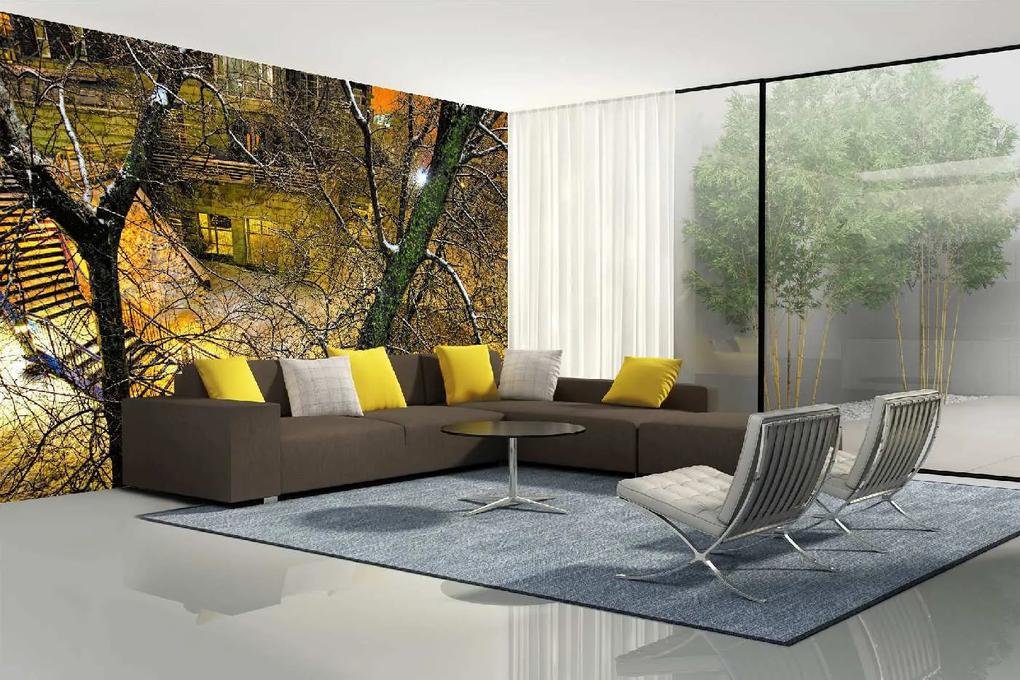 DIMEX | Samolepicí vliesová fototapeta na zeď Noční město MA-5-0630 | 375 x 250 cm | zelená, žlutá, oranžová