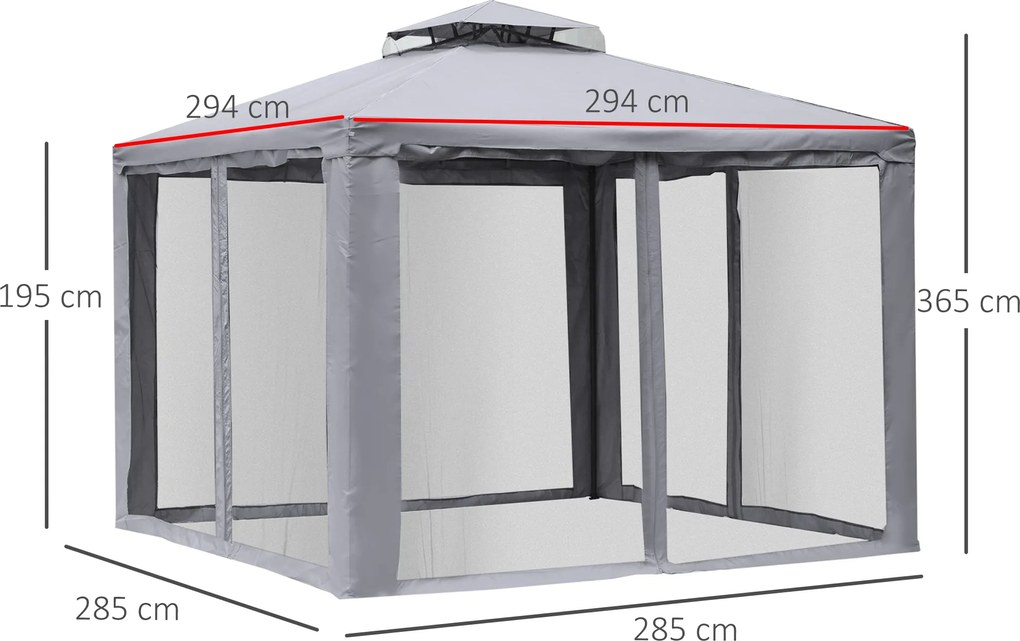 Zahradní altán Outsunny 3x3m se 4 bočními stěnami odolný proti povětrnostním vlivům z kovu a polyesteru ve světle šedé barvě pro zahradu a akce |