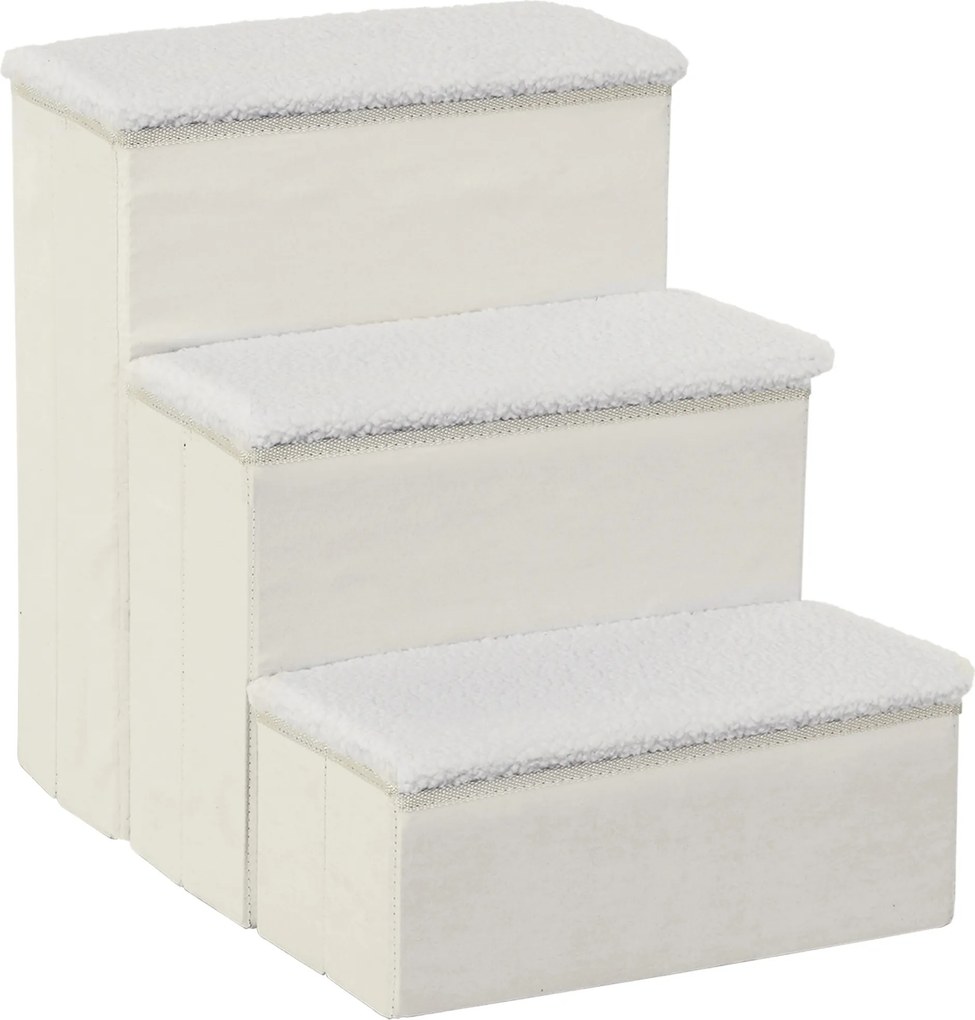 PawHut schody pro domácí mazlíčky skládací schody pro kočky schody pro psy 3 stupně s úložným prostorem pro kočky a psy MDF Bílá 40x54x48cm | Aosom.de