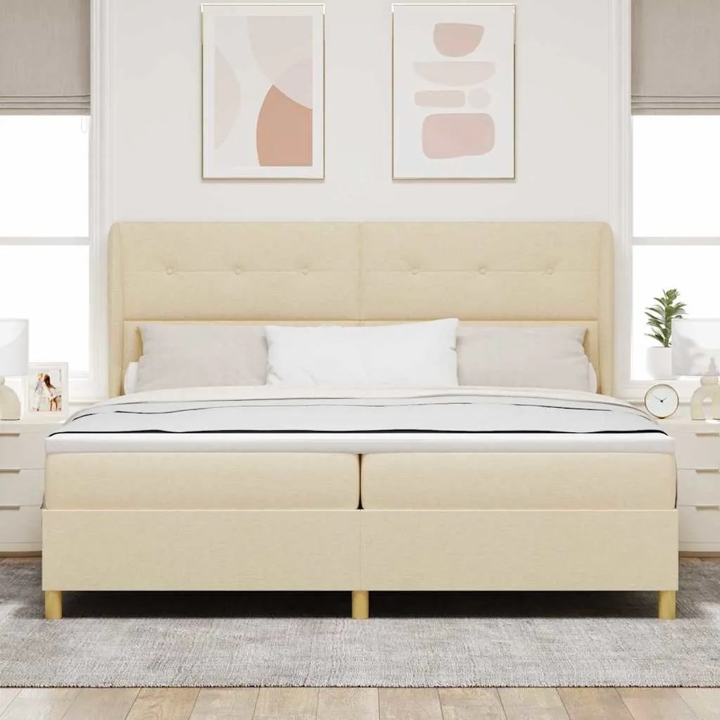 Postel s boxspringem s čelo Krémová 200 x 200 cm textil 3340779
