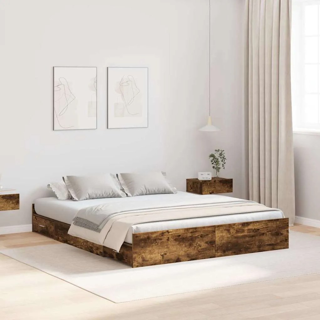 Rám postele s úložným prostorem s čelo Kouřový dub 135 x 190 cm 3335321