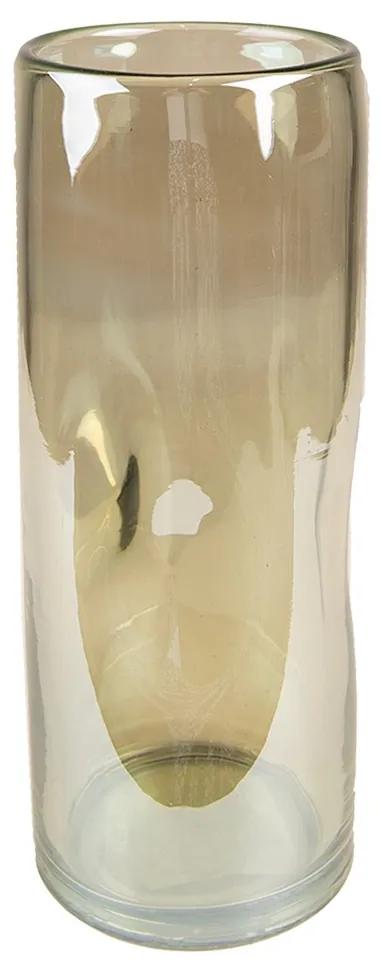 Hnědo-zelená ručně foukaná skleněná úzká váza - Ø 9*23 cm