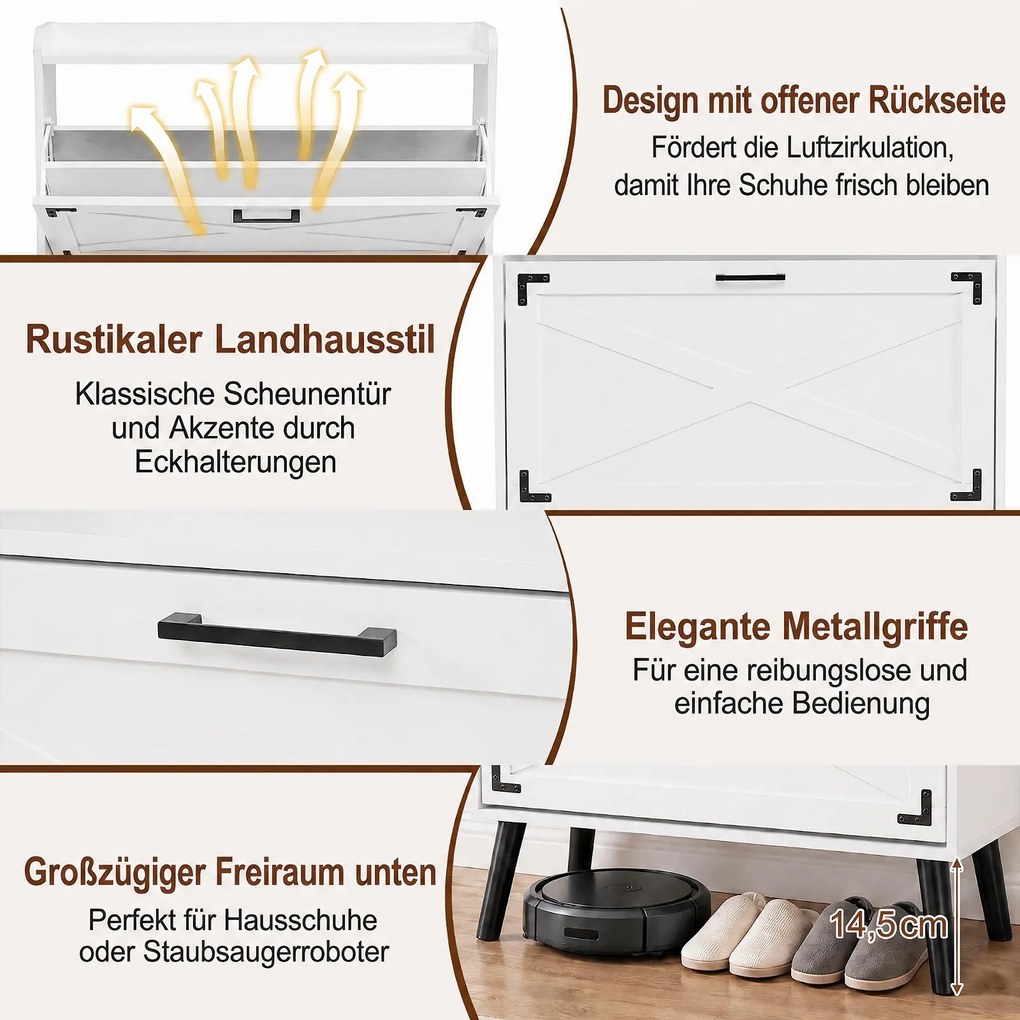Costway Botník s 2 výklopnými zásuvkami Volně stojící botník – 80 × 24 × 103 cm