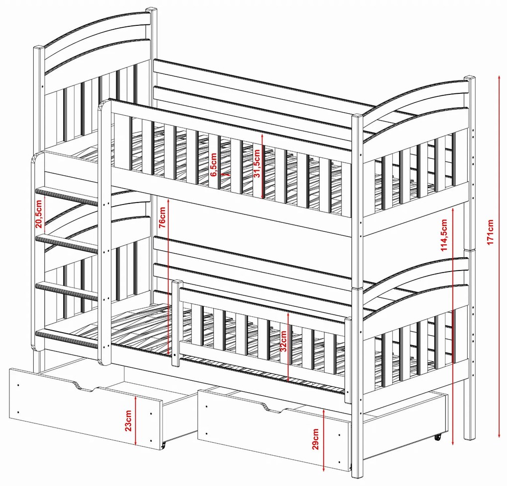 Lano Furniture Dětská patrová postel Sebus borovice Rozměr (cm): 90x200