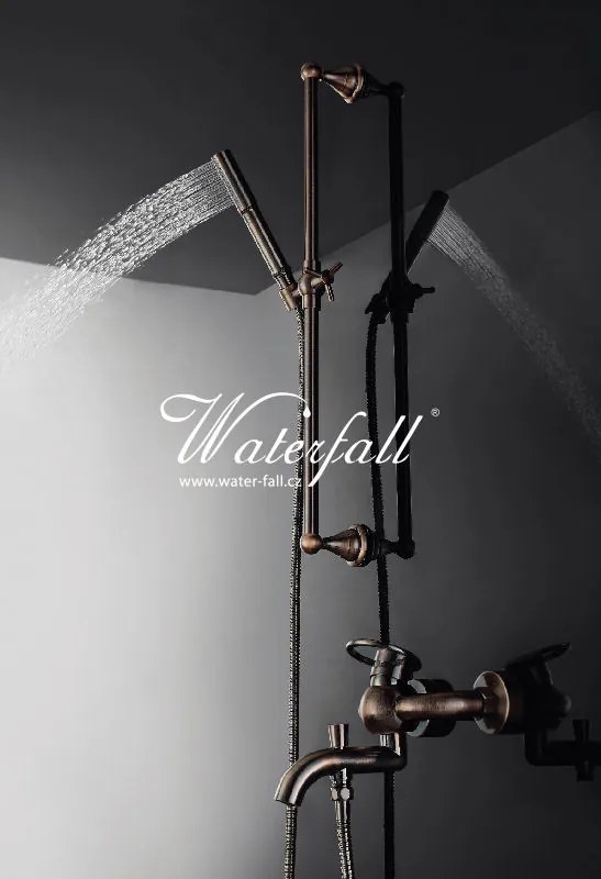 Waterfall Retro vanová baterie Sole olejem gumovaný bronz se sprchou, Varianta S velkým držákem