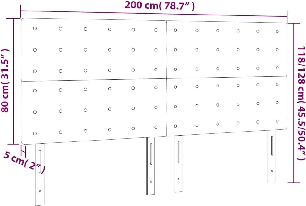 Čelo postele s LED tmavě hnědá 200x5x118/128 cm textil 3122883