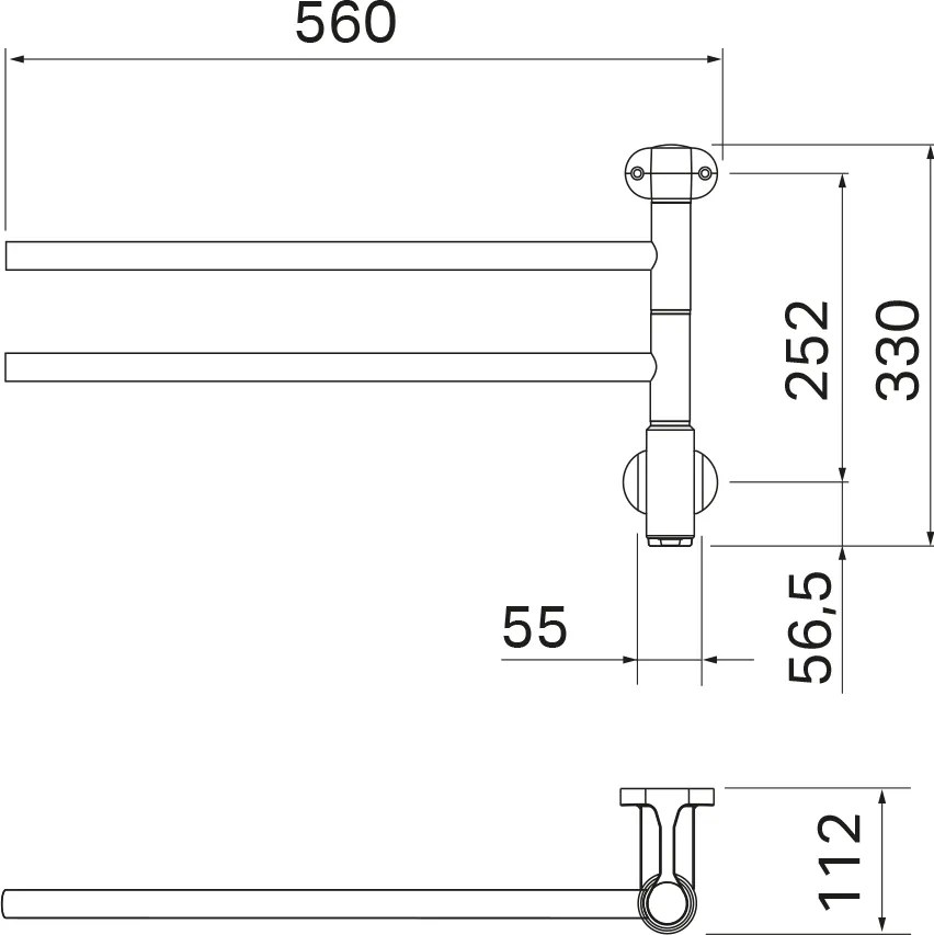 Elektrický sušák na ručníky – nerezový a černý koupelnový žebřík - 2 otočná rovná ramena (PAX FLEX I) Varianta el. žebříku: Nerez - s časovačem