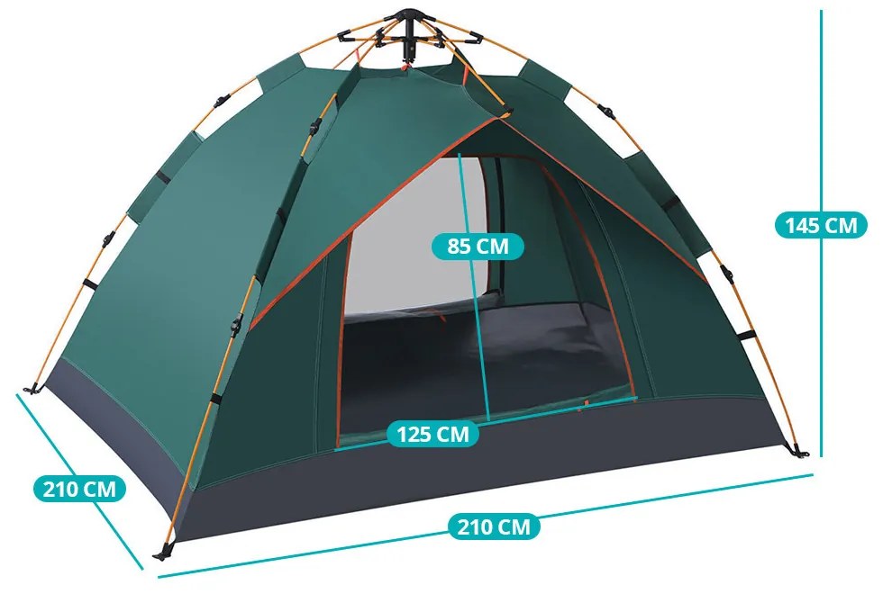 3 osobní stan 2x2x1,35 m, zelený