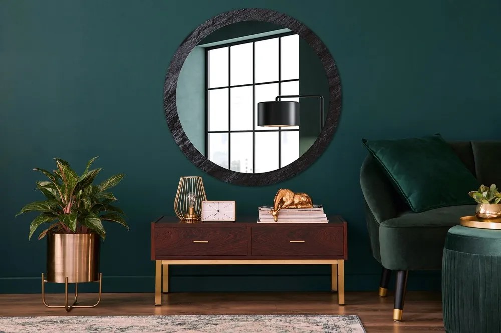 Kulaté dekorativní zrcadlo Černý kámen fi 100 cm