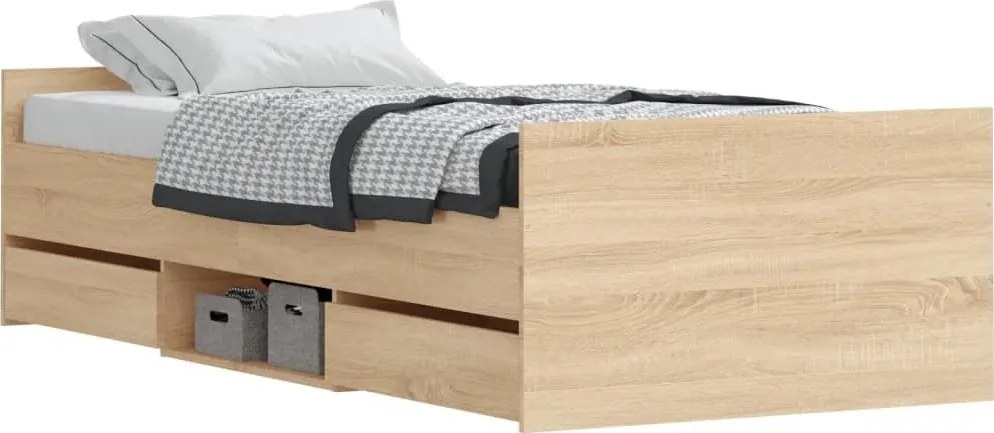 vidaXL Rám postele s hlavovým a nožním čelem 100 x 200 cm [3203798] Barva: šedá sonoma