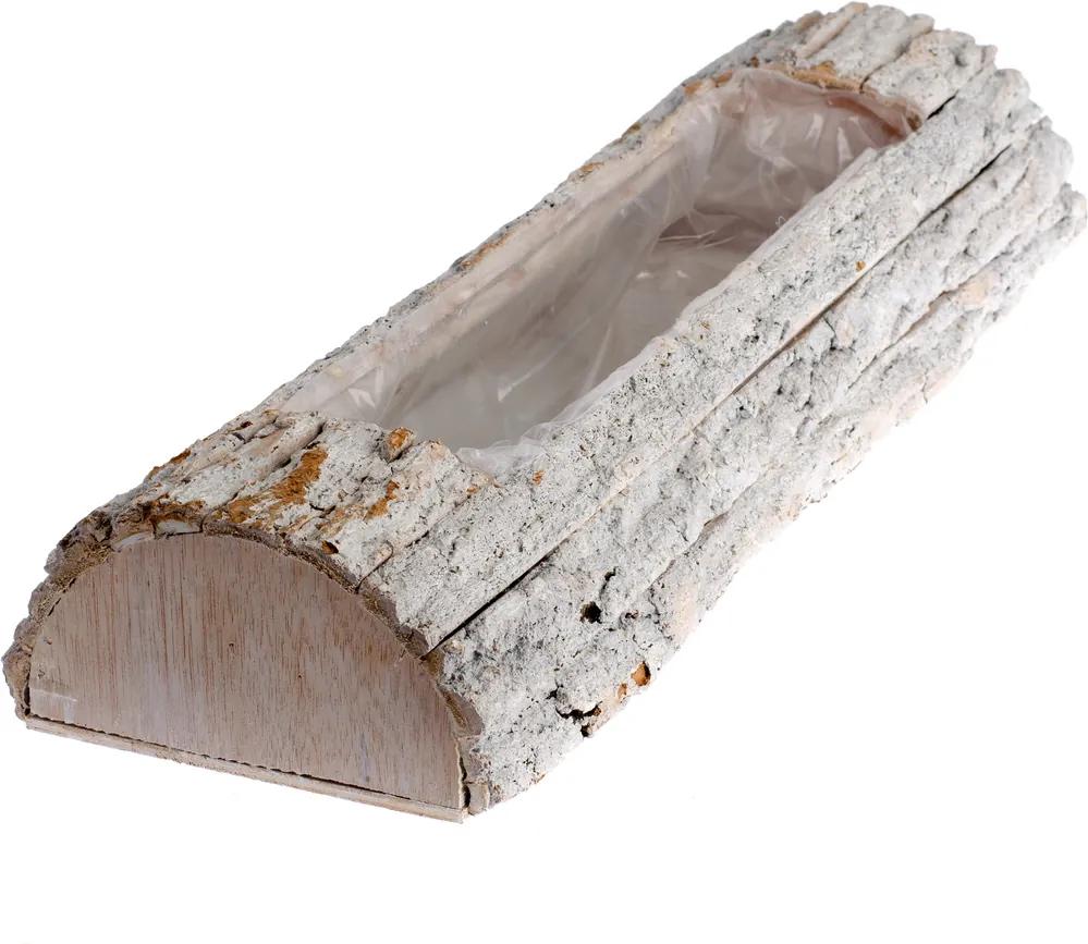 Dřevěný truhlík s PVC, bílá, 9,5 x 61 x 17,5 cm