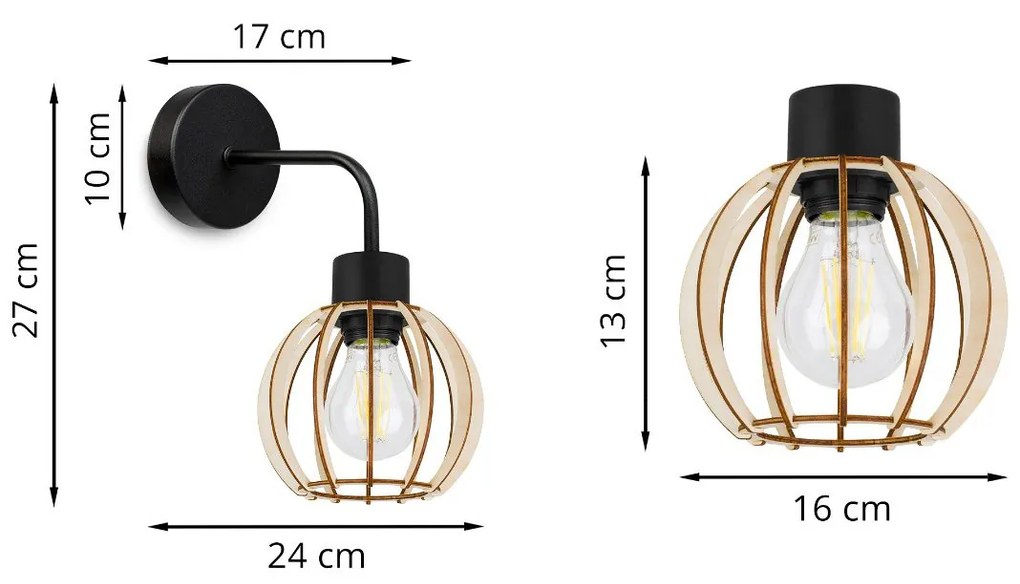 Nástěnné svítidlo Timber 8, 1x dřevěné stínítko, kf