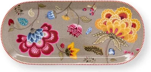 Pip Studio Blooming Tales servírovací tác 33.3 x 15.5 cm, khaki (Podlouhlý servírovací tác)