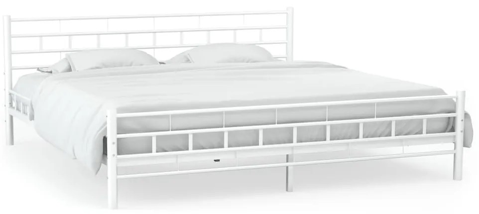 Kovový rám postele s laťkovým roštem - hranatý design - bílý | 140x200cm