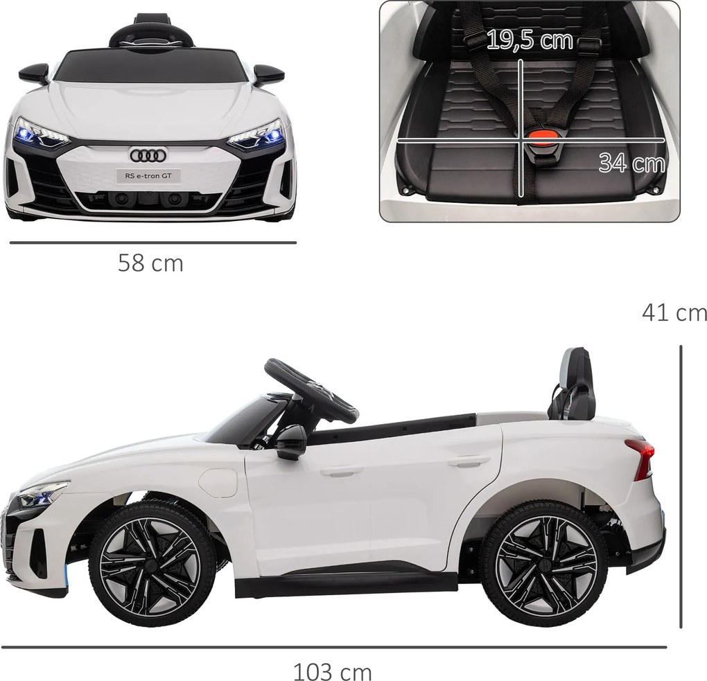 HOMCOM Dětské elektrické autíčko AUDI RS e-tron GT s dálkovým ovládáním, bezpečnostním pásem, klaksonem, hudbou a světlomety, do 5 km/h, pro děti od …