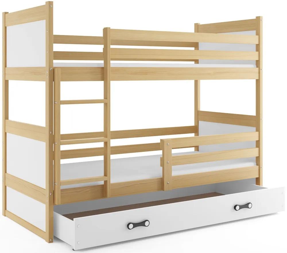 BMS Group Dětská patrová postel s úložným prostorem RICO borovice Velikost postele: 160x80 cm, Barva šuplíku: Zelená