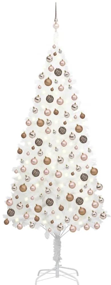 3077635 vidaXL Umělý vánoční strom s LED diodami a sadou koulí bílý 210 cm
