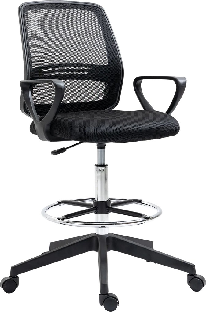 Ergonomická kancelářská židle Vinsetto s područkami a nastavitelným opěrátkem nohou, výškově nastavitelná otočná židle s čalouněním z prodyšné síťovin