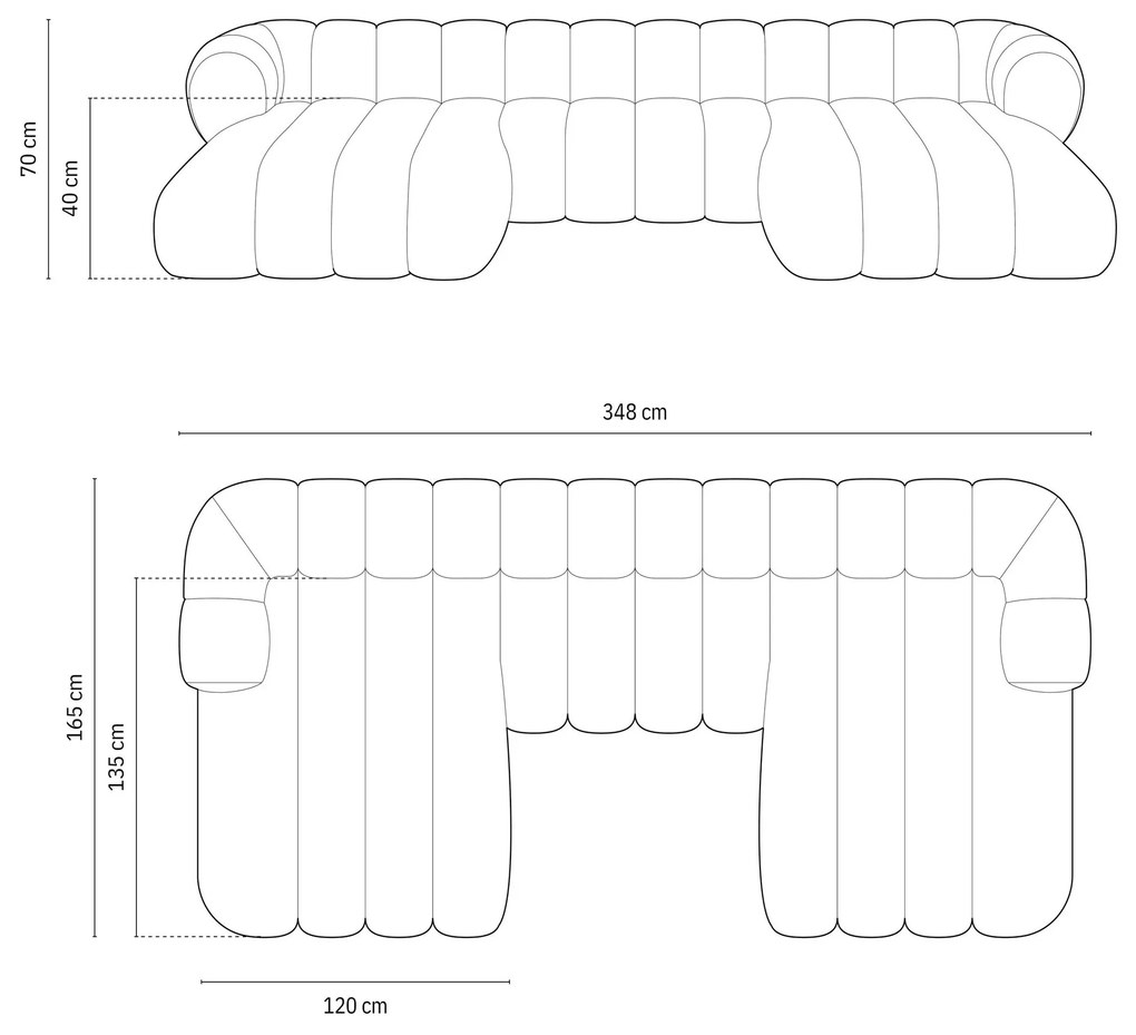 MUZZA Rohová pohovka do tvaru U KOEGO 348 cm samet šedá