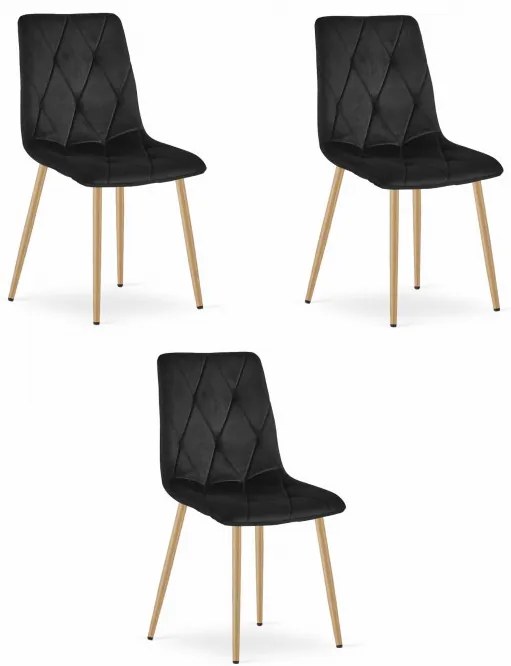 Set tří jídelních židlí LIBRA sametové černé / dřevěné nohy (3 ks)