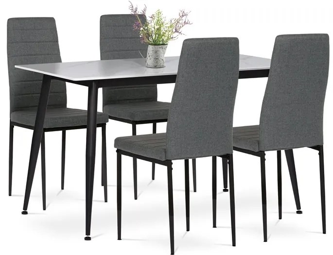 Jídelní set s 4 židlemi, 130x70x76cm, keramika, mramor, ASE-1004 GREY2