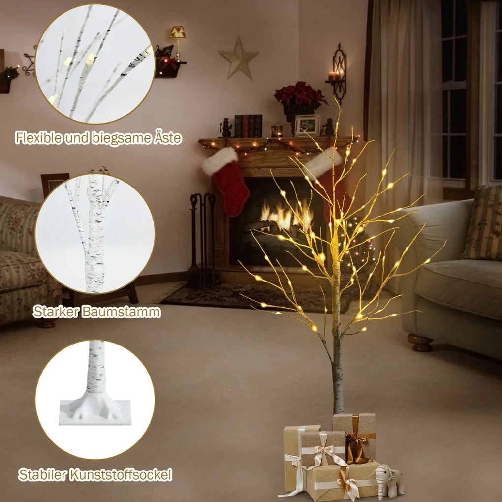 Costway 120 cm osvětlená umělá bříza se 48 teplými bílými LED světly