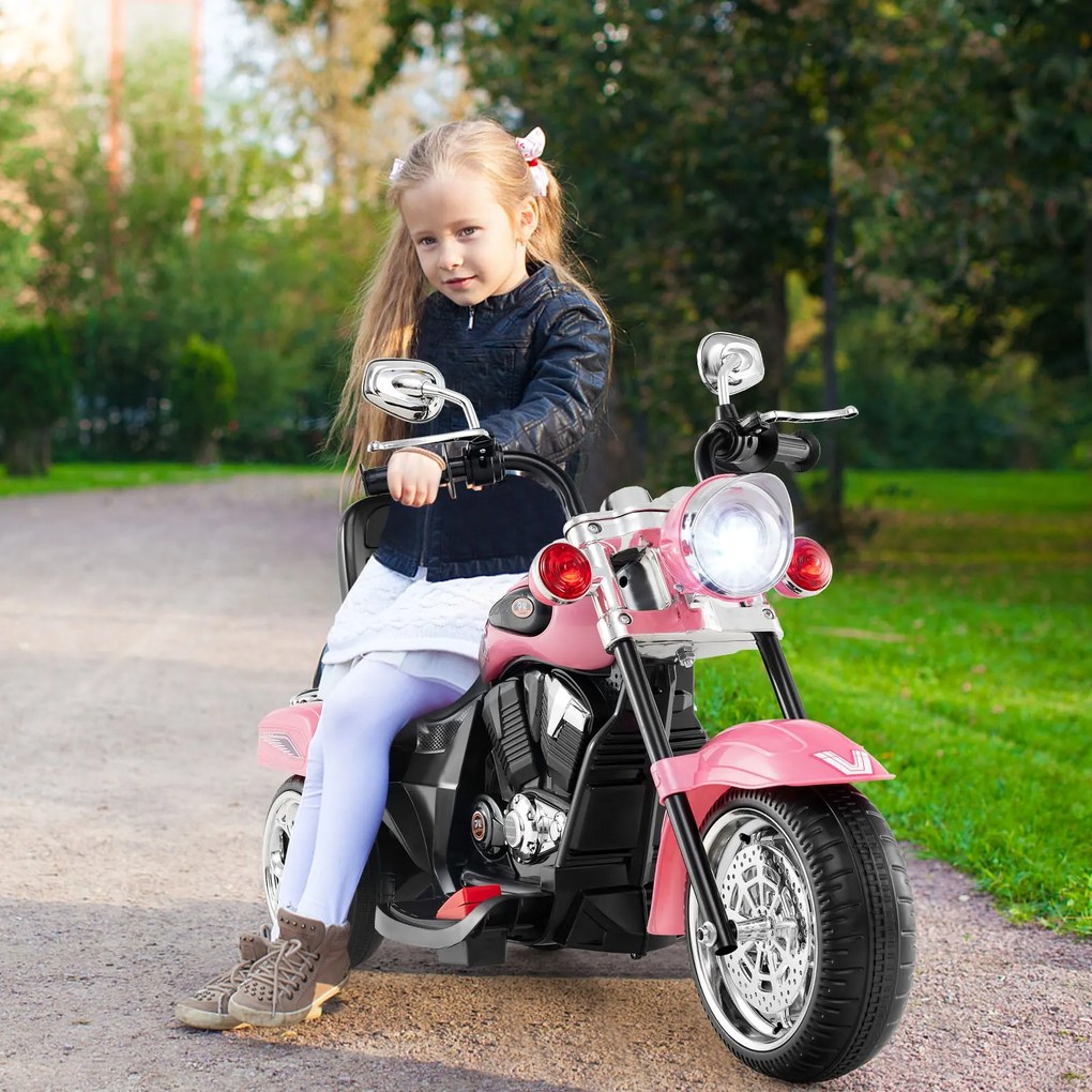 Costway 6 V Dětský elektromotocykl s nastavitelnými světlomety a zvukem Tříkolka