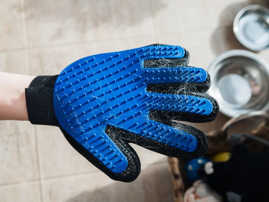 Vyčesávací masážní rukavice pro psa/kočku FUR, modrá