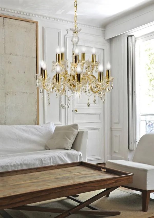 Zlatý křišťálový lustr Maria Teresa pro žárovku 12x E14  - Candellux
