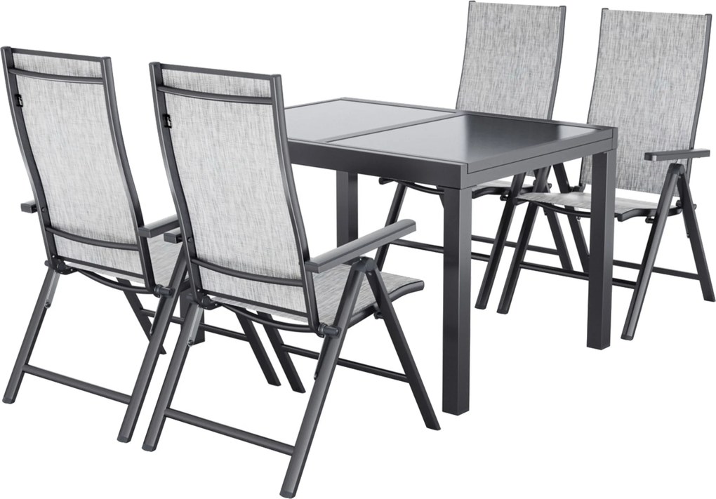 Livarno® Sada Houston, 5dílná s rozkládacím stolem a 4 polohovatelnými křesly, světle šedá
