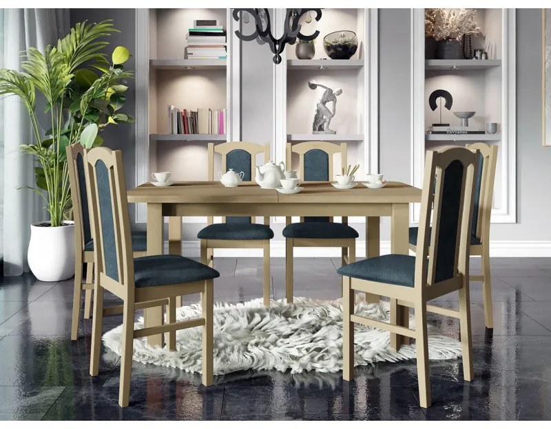 Rozkládací jídelní stůl se 6 židlemi AL06, Barva dřeva: bílá-L, Potah: Hygge D91