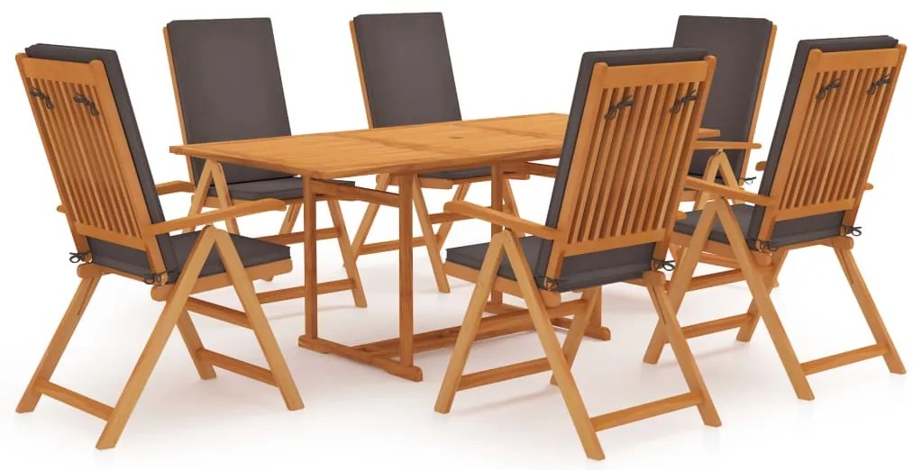 7dílný zahradní jídelní set s poduškami masivní teak šedý 3059567