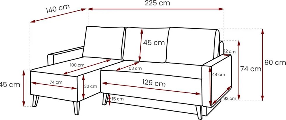 Malá sedací souprava OVIEDO | 140x225 cm | rozkládací s úložným prostorem | UNI provedení | VÝBĚR TKANIN