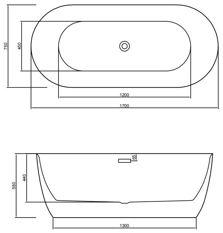BPS-koupelny Volně stojící akrylátová vana HYD-CES518C 170x75 bílá/černá, odtokový komplet chrom